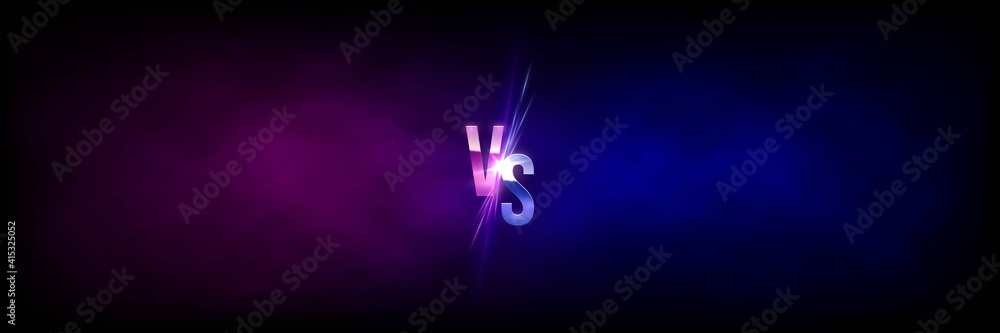 Versus gold VS sparkling sign on pink and blue fog background. Laser ...