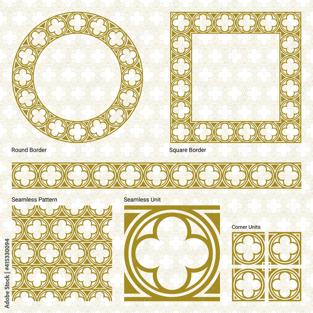 Vetor de Ornament border, square frame, circle frame and a seamless ...