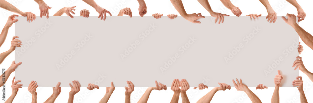 Many hands in different positions holding a poster Stock Photo | Adobe ...