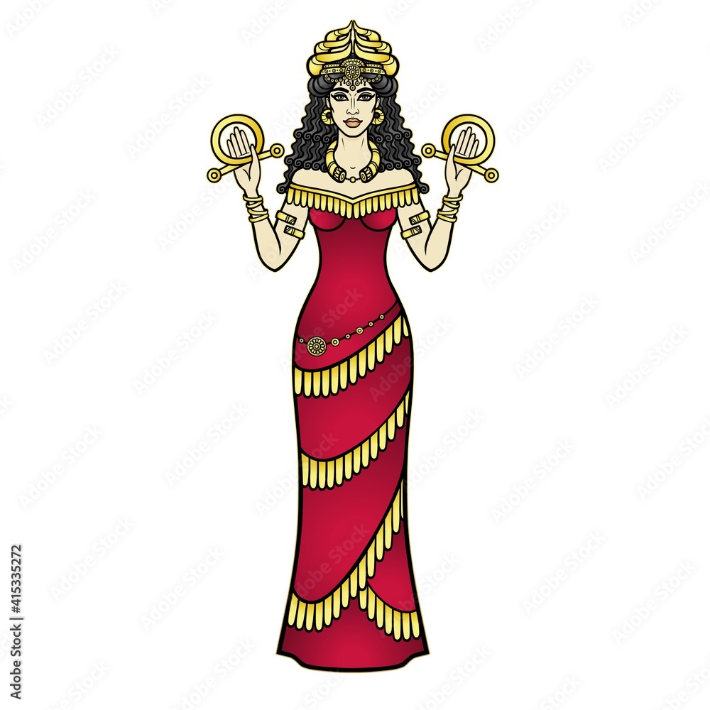 Cartoon color drawing: beautiful woman in a horned crown, a character ...