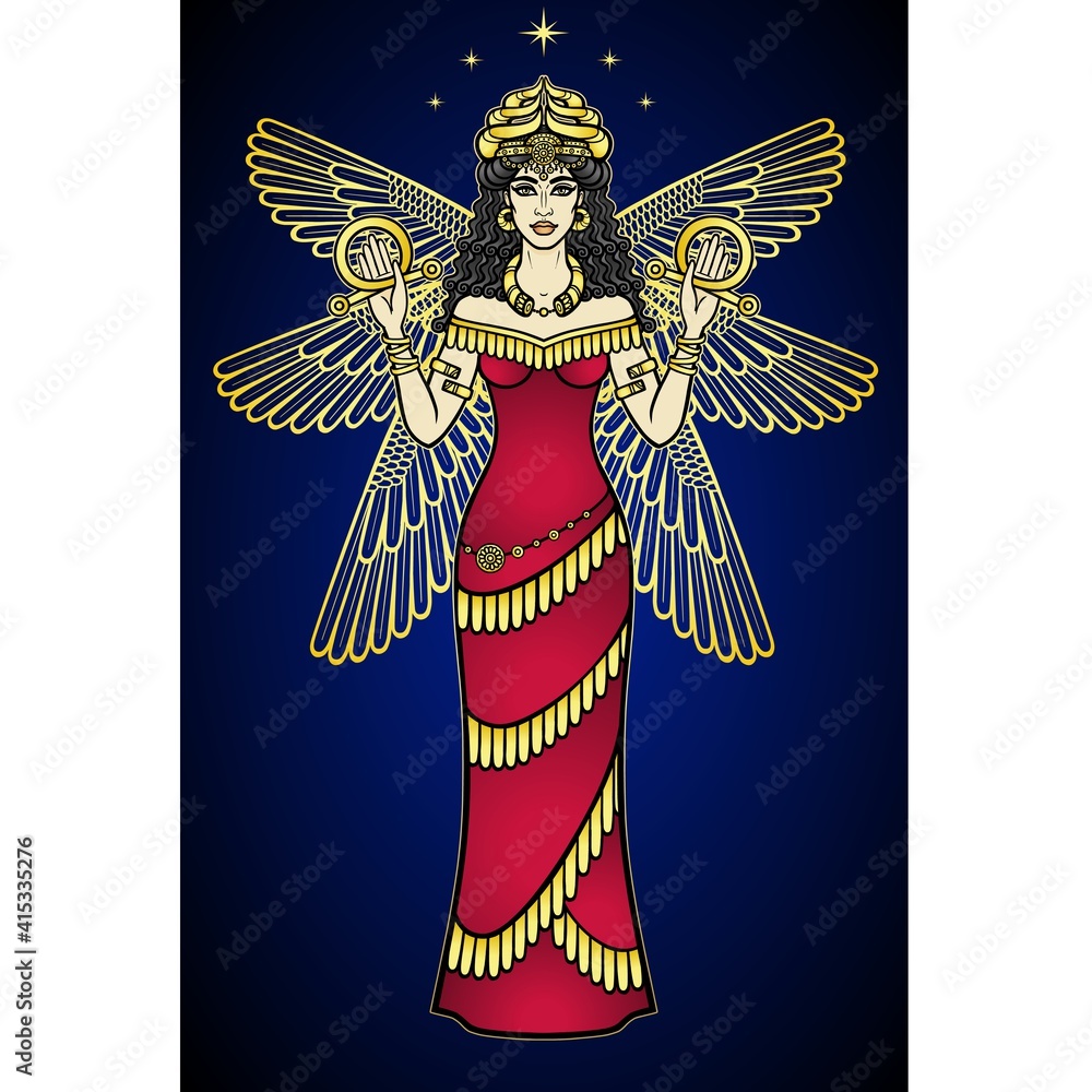 Cartoon color drawing: beautiful woman in a horned crown, a character ...