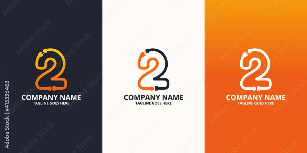 Electric initial number 2 Logo Icon Template. Illustration vector ...