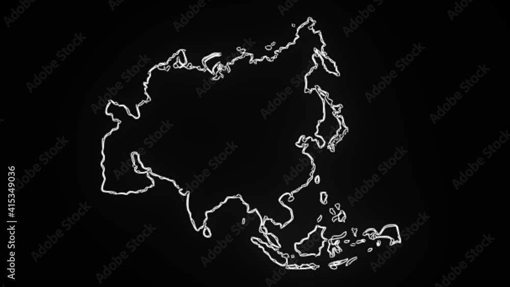 Neon Map of Asia, Asia outline, Animated close up map of Asia Stock ...