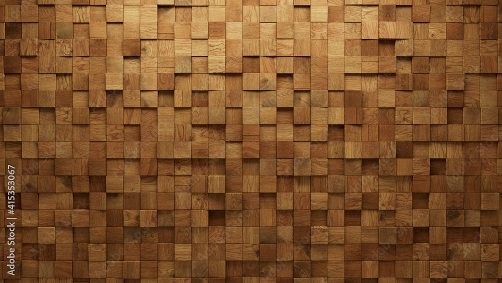 Wood Block Wall background. Mosaic Wallpaper with Light and Dark Timber ...