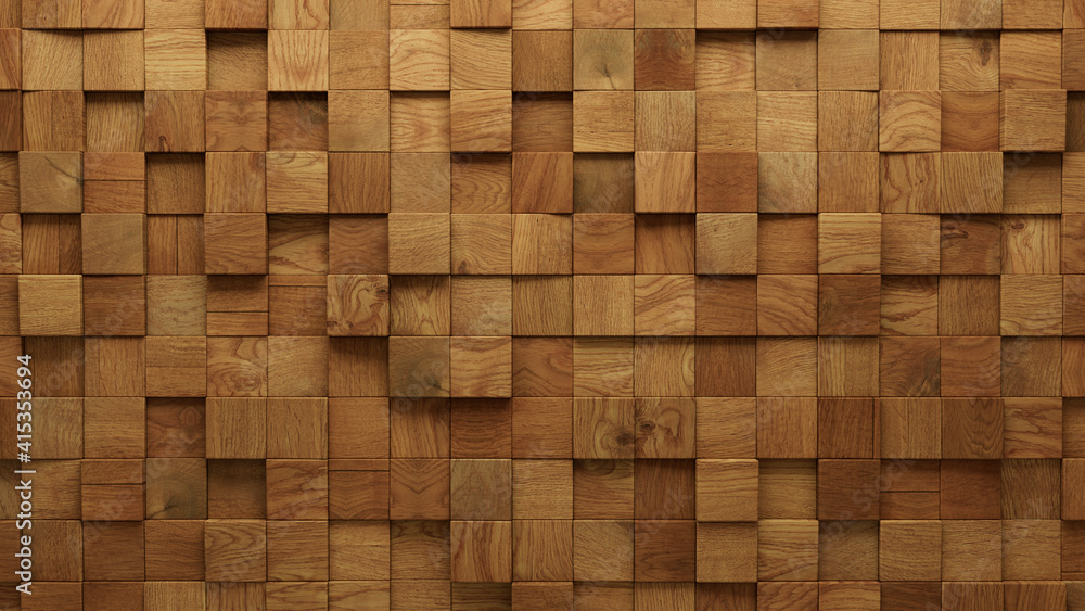 Wood Block Wall background. Mosaic Wallpaper with Light and Dark Timber ...