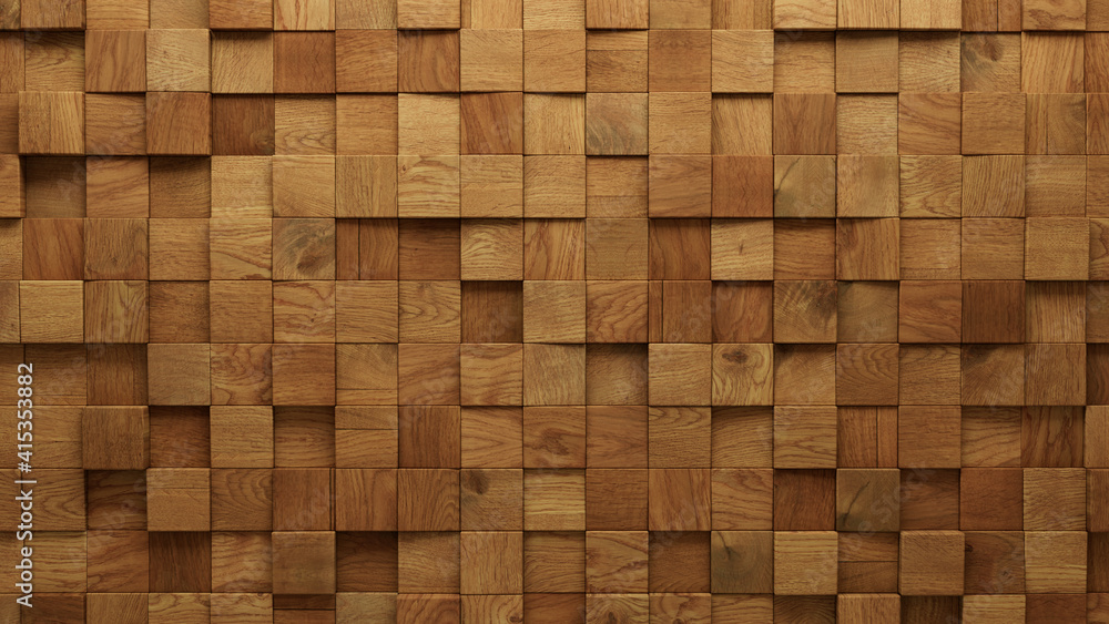 Wood Block Wall background. Mosaic Wallpaper with Light and Dark Timber ...