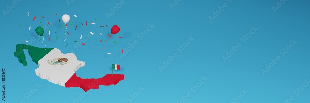 Mexico map combined with flags for social media and website background ...