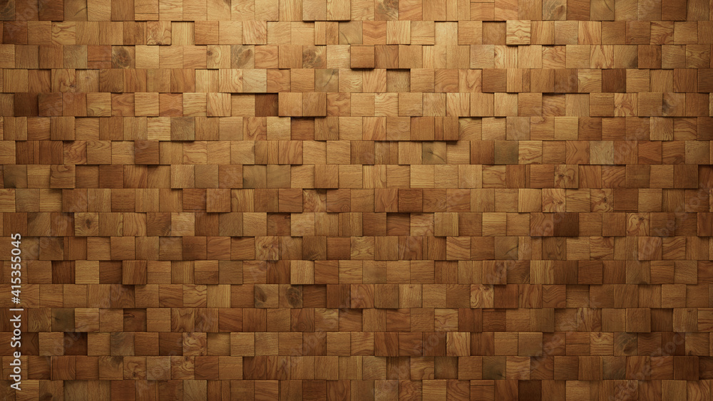 Wood Block Wall background. Mosaic Wallpaper with Light and Dark Timber ...