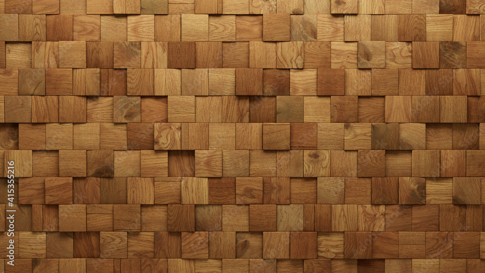 Wood Block Wall background. Mosaic Wallpaper with Light and Dark Timber ...