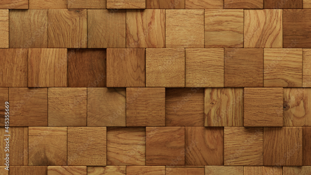 Wood Block Wall background. Mosaic Wallpaper with Light and Dark Timber ...