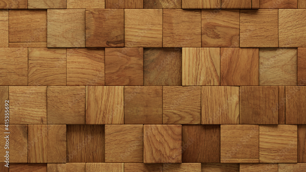 Wood Block Wall background. Mosaic Wallpaper with Light and Dark Timber ...