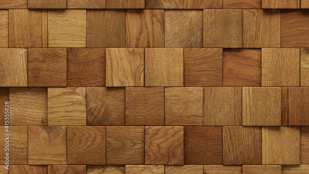Wood Block Wall background. Mosaic Wallpaper with Light and Dark Timber ...
