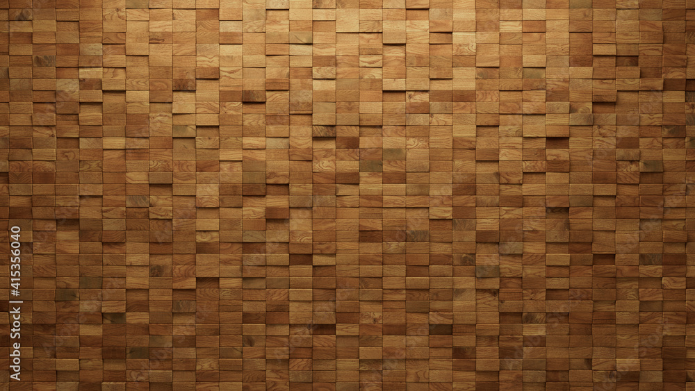 Wood Block Wall background. Mosaic Wallpaper with Light and Dark Timber ...