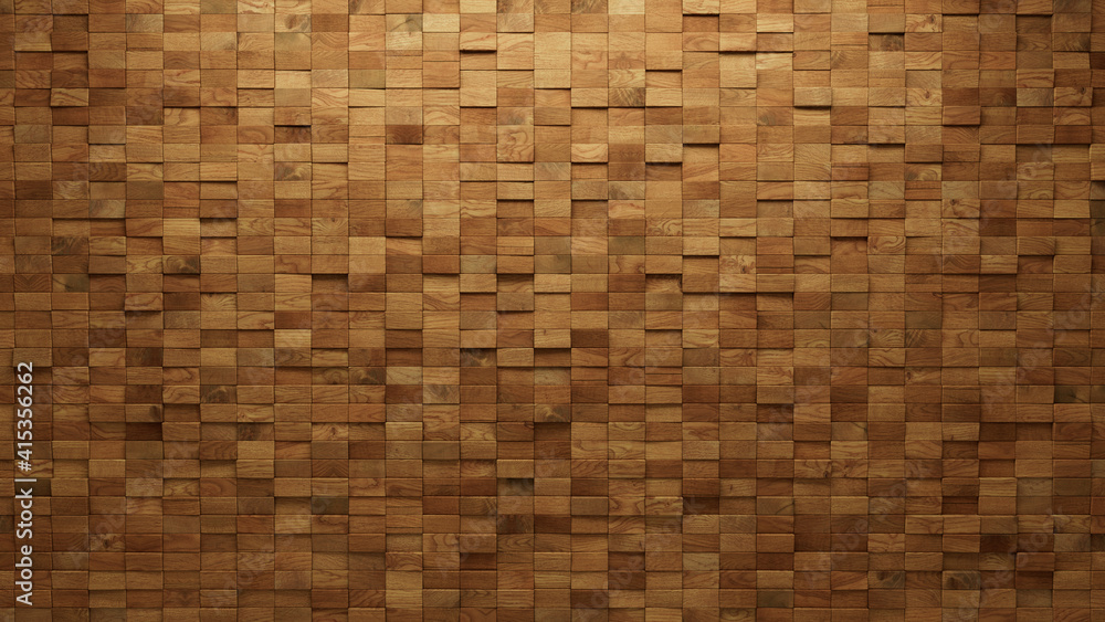 Wood Block Wall background. Mosaic Wallpaper with Light and Dark Timber ...