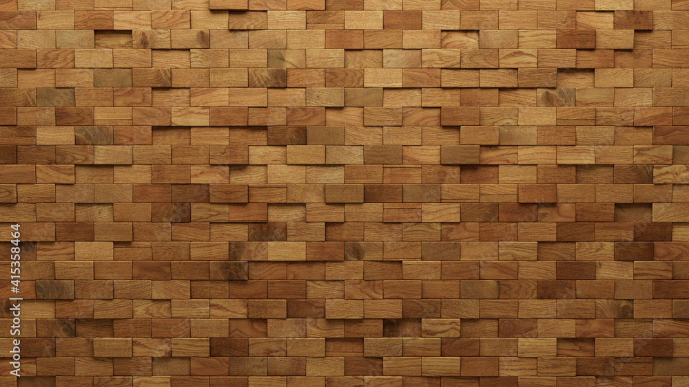 Wood Block Wall background. Mosaic Wallpaper with Light and Dark Timber ...
