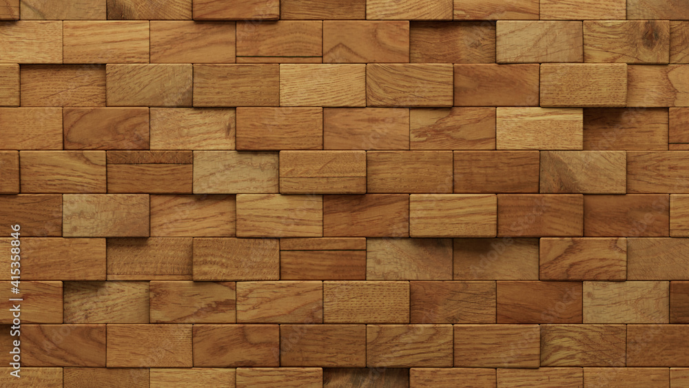 Wood Block Wall background. Mosaic Wallpaper with Light and Dark Timber ...