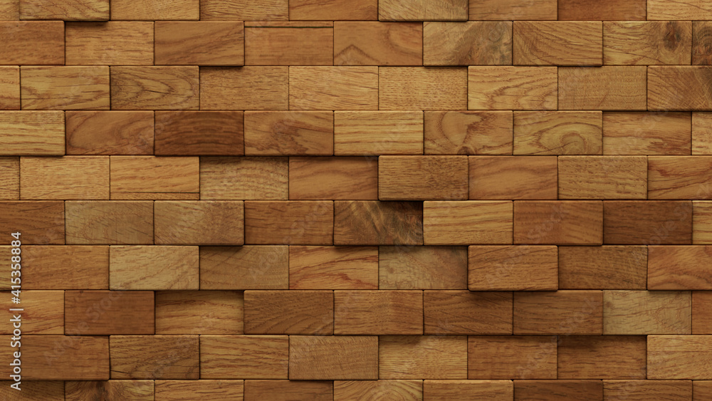 Wood Block Wall background. Mosaic Wallpaper with Light and Dark Timber ...