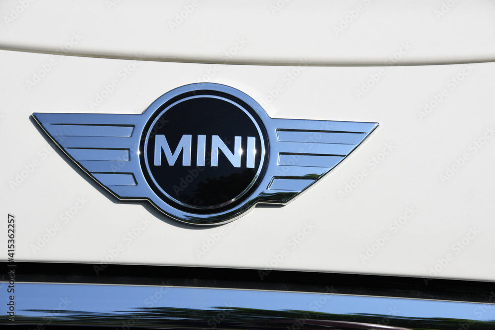 Munich, Bavaria, Germany - May 19, 2018: close up of MINI Cooper logo ...