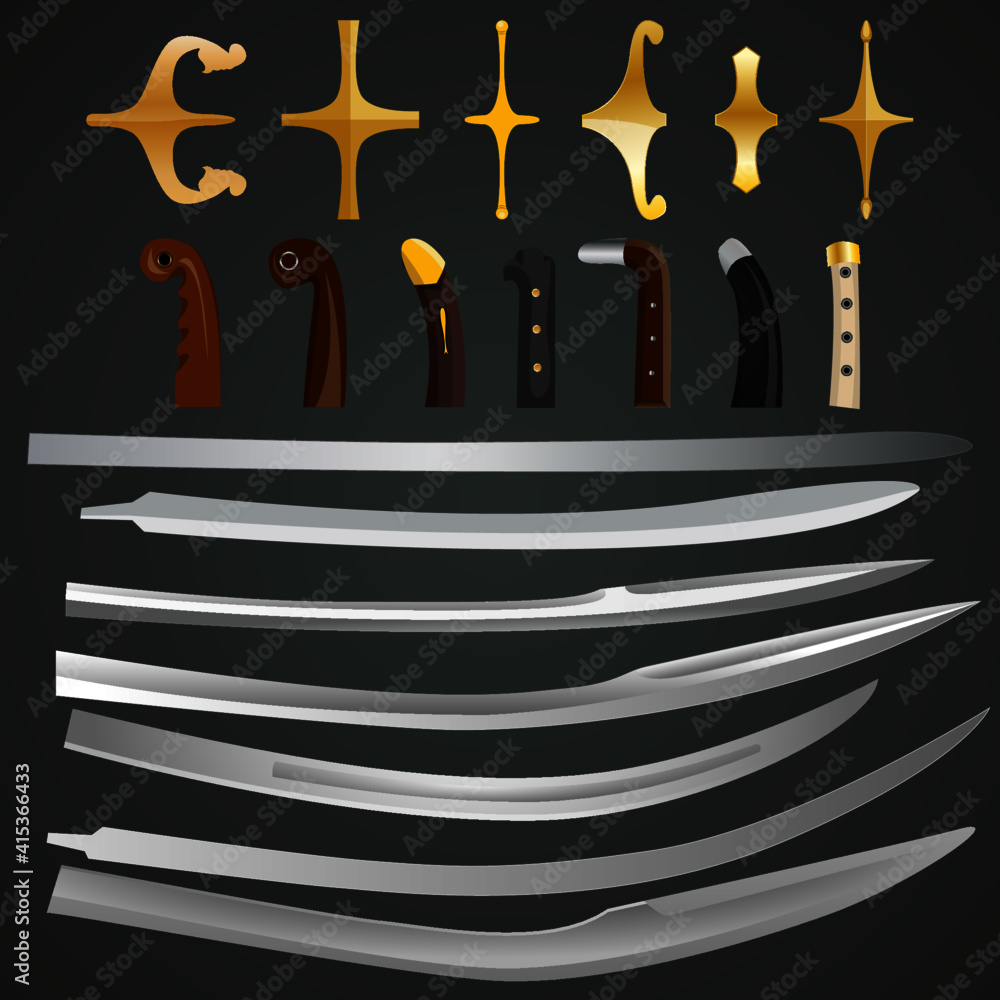 Ottoman - Turkish or Islamic vector sword creating set. Many diffrent ...
