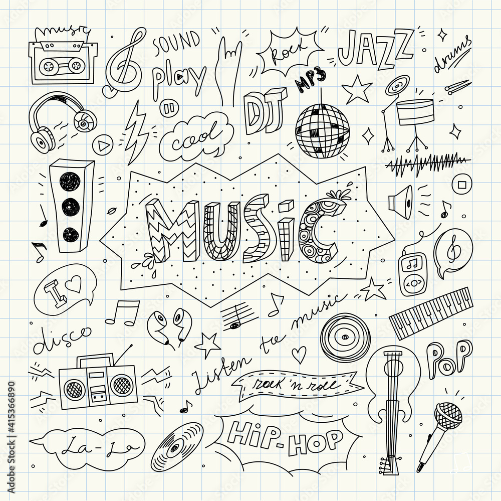 Music Doodle Vector Clip Art Collection Stock Vector | Adobe Stock