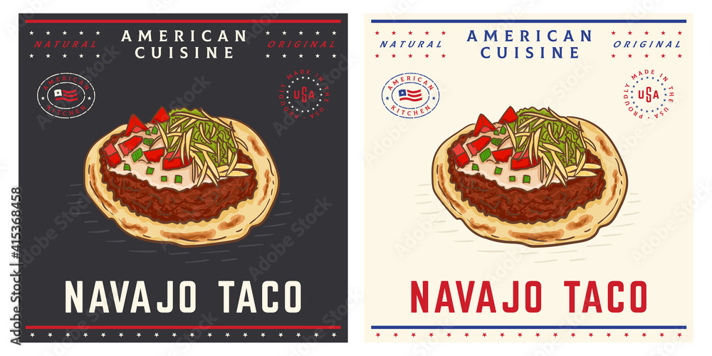 Indian fry bread navajo taco American food Stock Vector | Adobe Stock