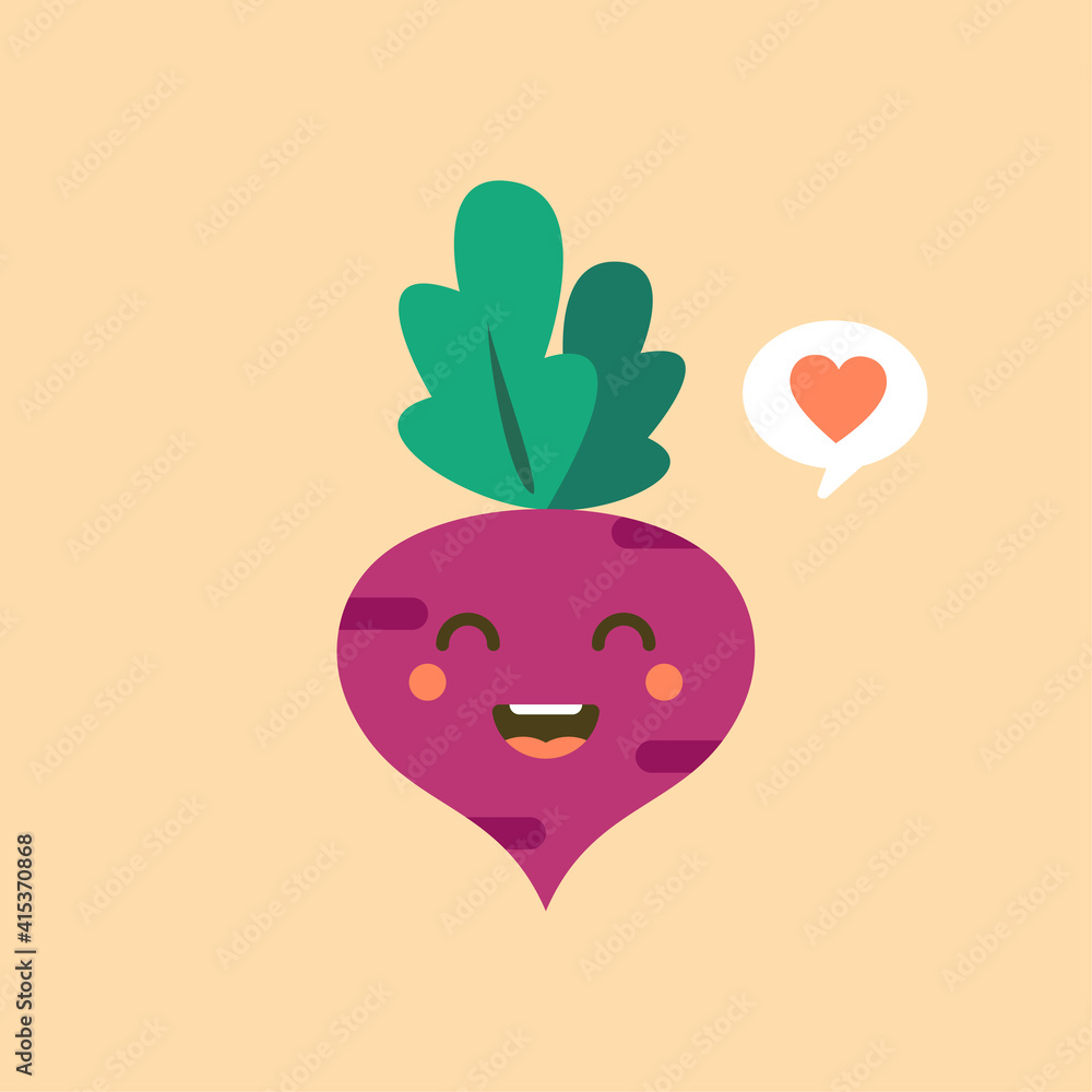 Cute beet character with face. Kawaii doodle beet isolated on color ...