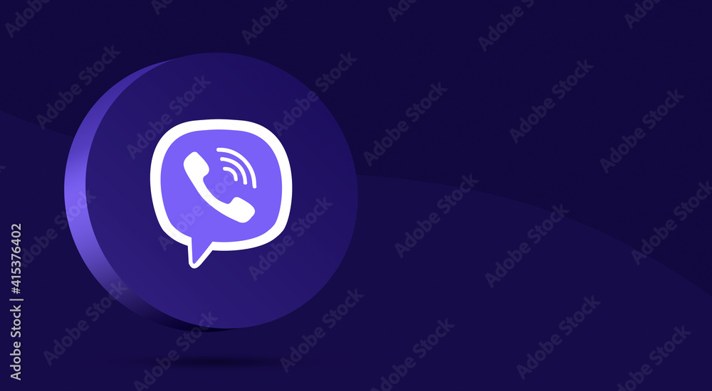 Viber logo minimal design on the round button 3d render. Social media ...