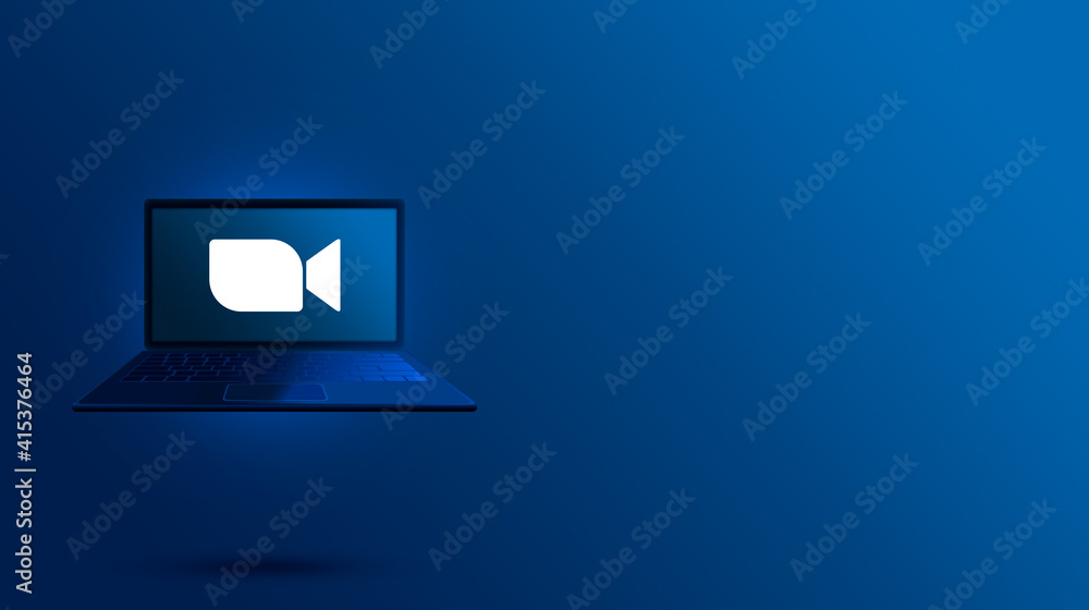Zoom logo on laptop screen 3d rendering. Technology device computer ...