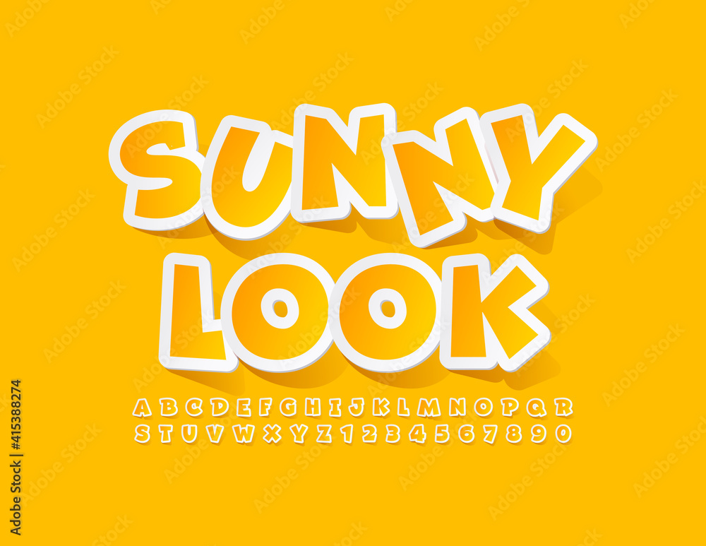Vector creative sign Sunny Look. Sticker Yellow and White Font. Modern ...
