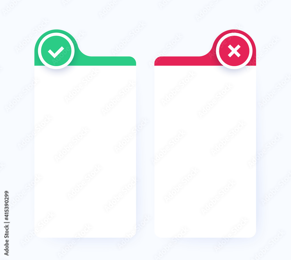 positive and negative comparison, pros and cons list, vector design ...