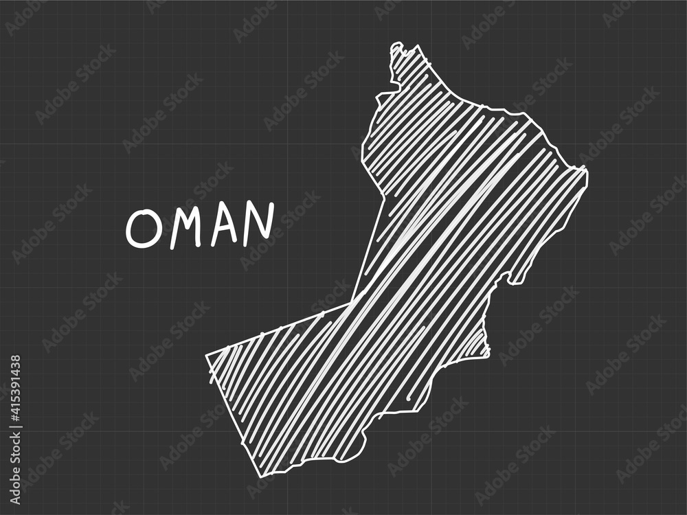 Oman map freehand sketch on black background. Stock Vector | Adobe Stock