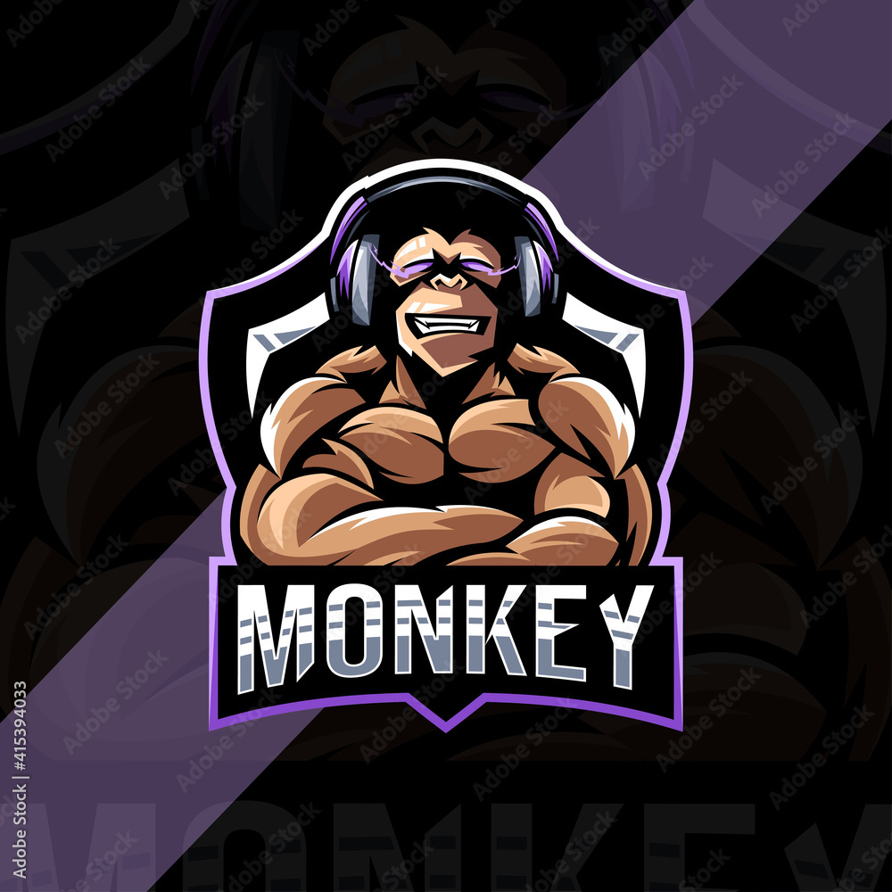 Muscle monkey gamers mascot logo esport template Stock Vector | Adobe Stock