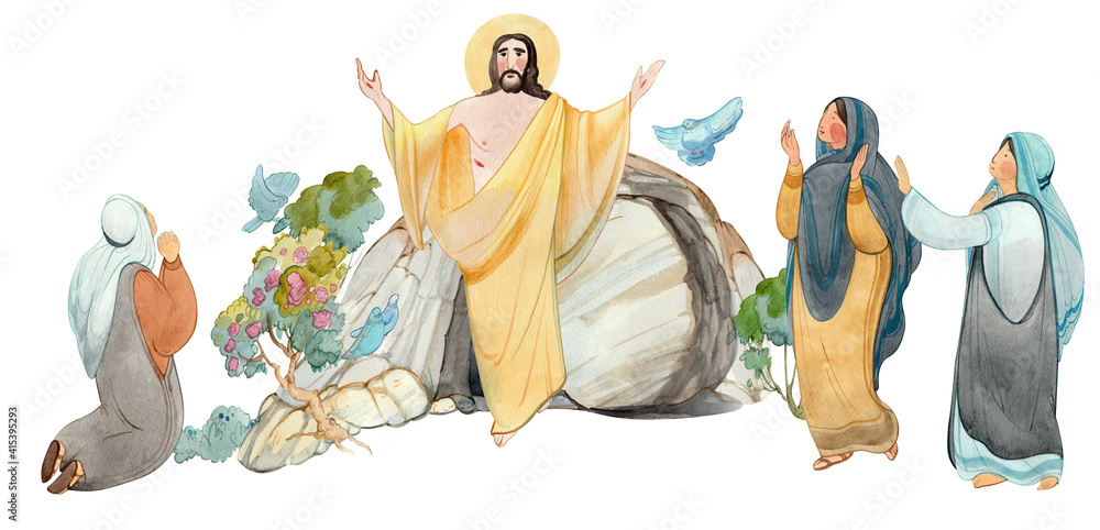 Illustration of Easter Jesus Christ is risen, coffin, cave of ...