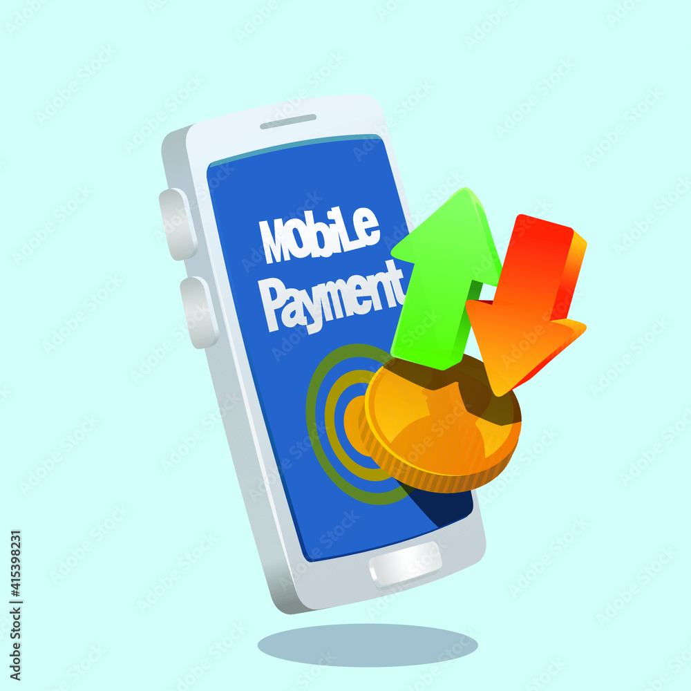 mobile digital transaction icon. money transfer illustration. 3d, three ...