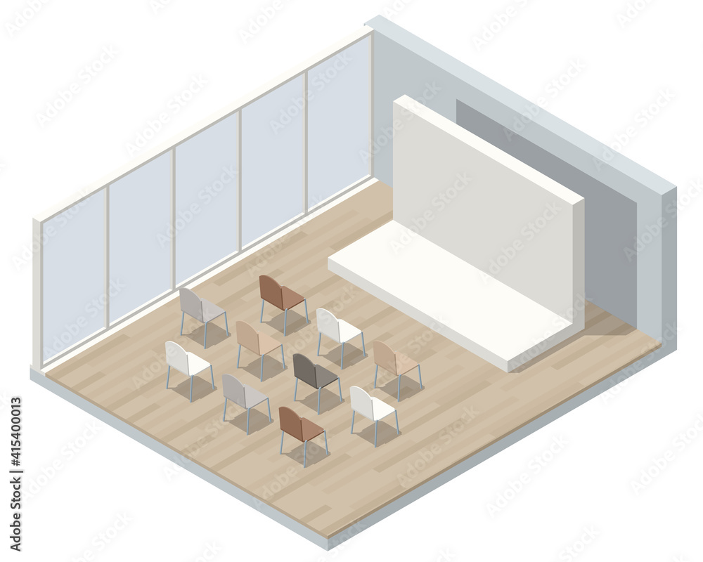 Isometric lecture hall, lecture audience. An empty large lecture room ...