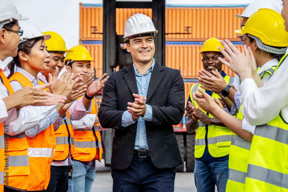 Professional Engineering and worker team congratulated success by ...