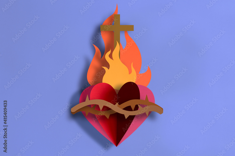 Sacred Heart of Jesus paper cut technique on red back ground,christian ...