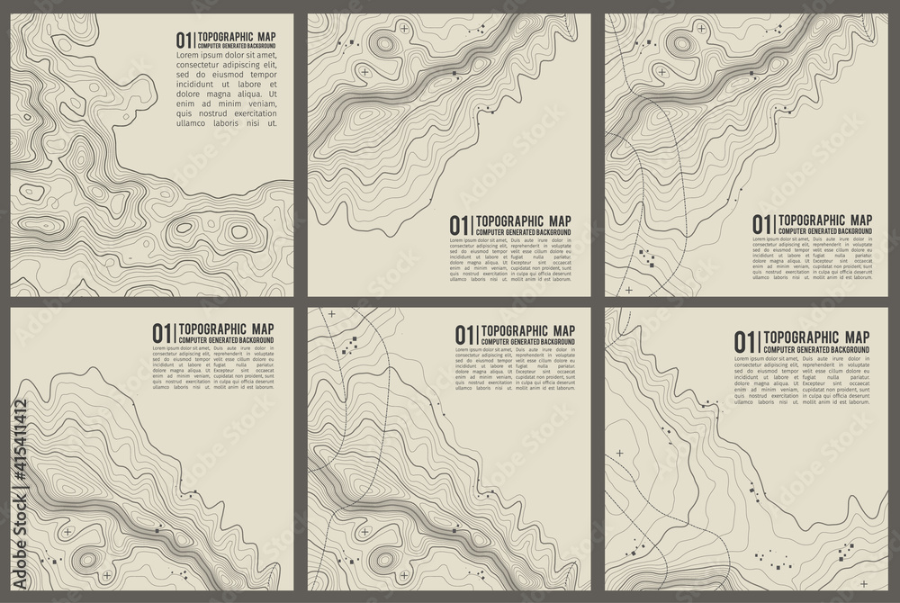 Topographic pattern texture vector Set. Grey contours vector topography ...