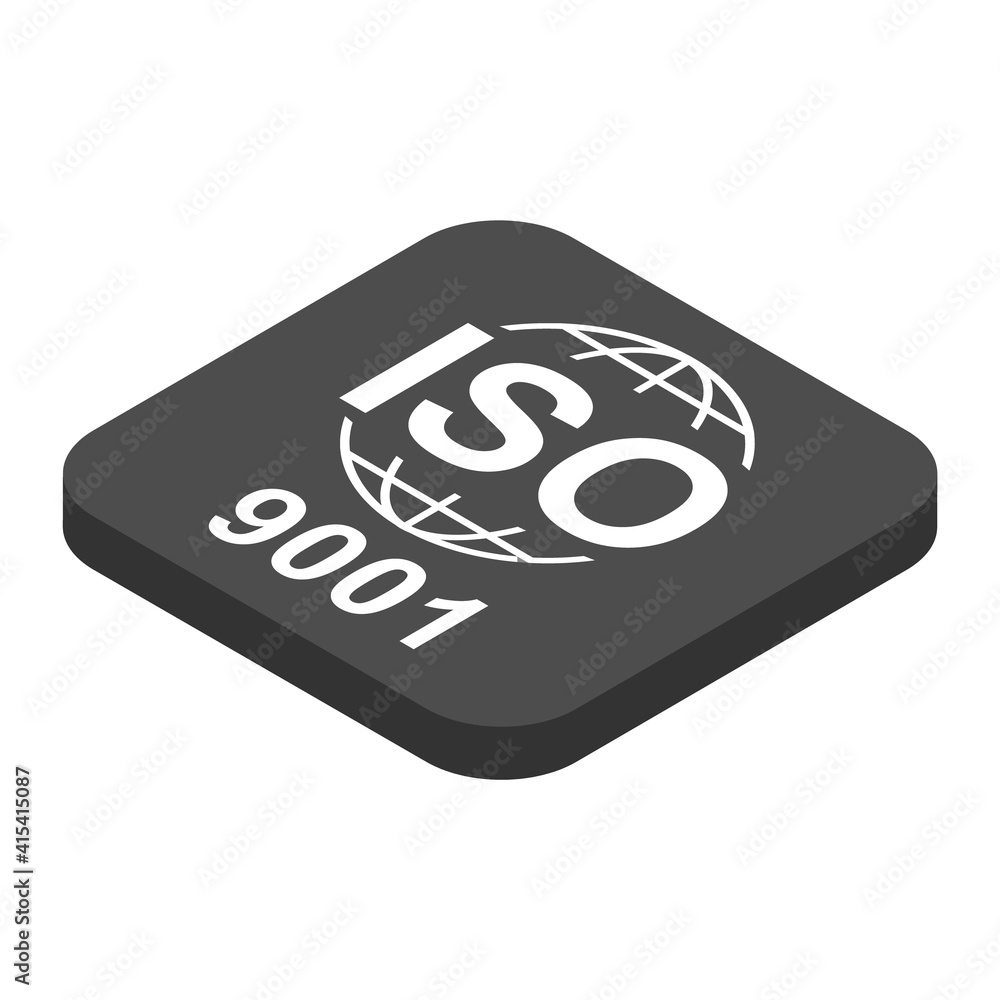 Iso 9001 isometric icon. Standard quality symbol. Vector button sign ...