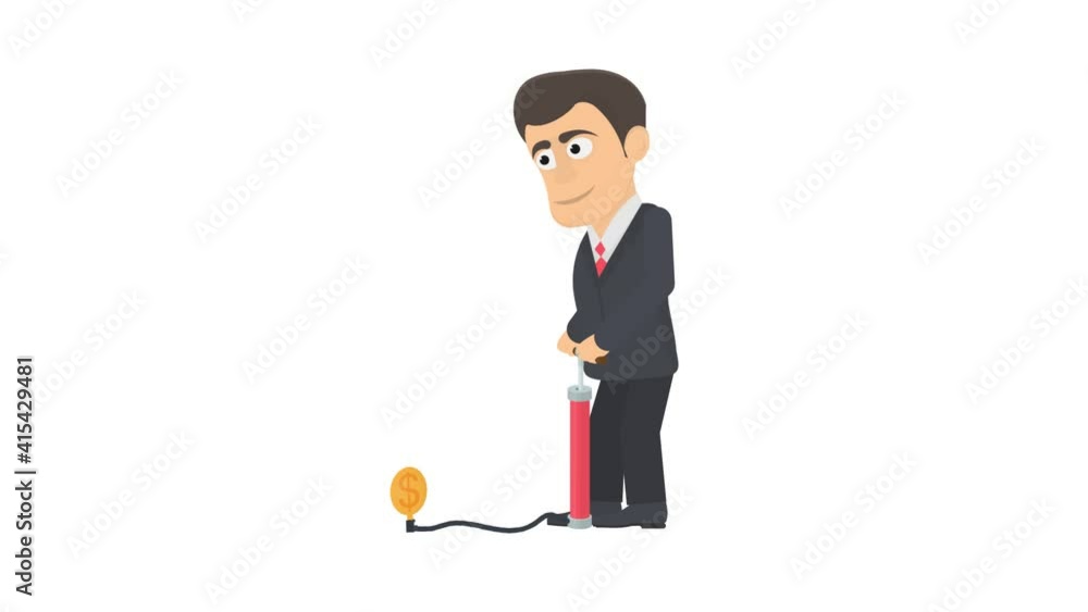 Businessman inflates a balloon. Economic bubble animation, alpha ...