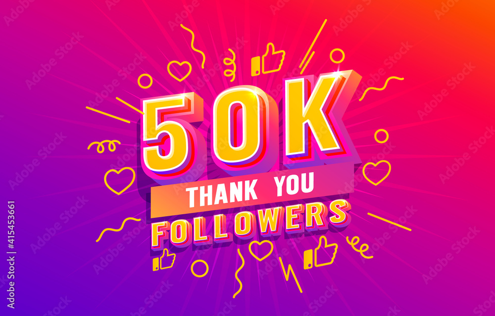 Thank you 50k followers, peoples online social group, happy banner ...