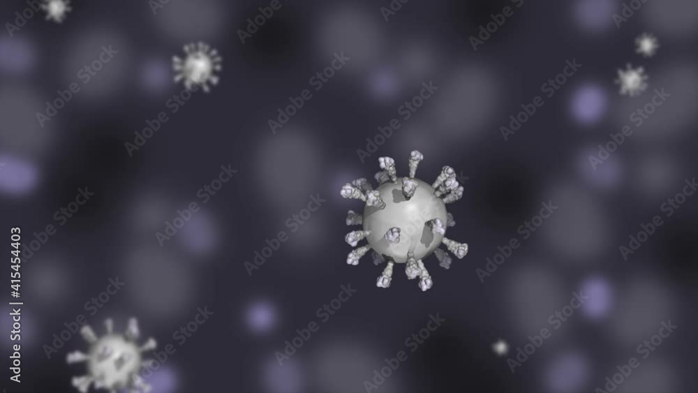 COVID-19 coronavirus or SARS-CoV2 particle slow rotation against purple ...