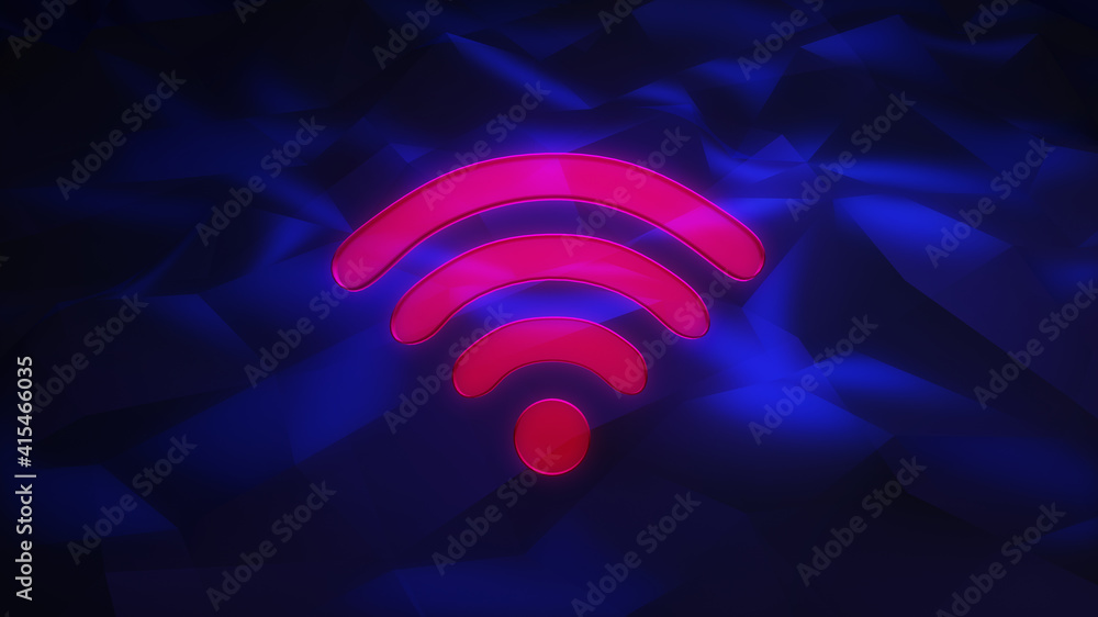 Wifi logo in a new retro wave neon glow style. A futuristic 3D ...