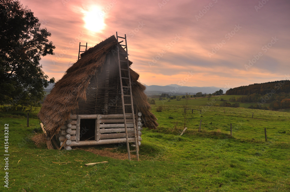 Early medieval log house Stock Photo | Adobe Stock