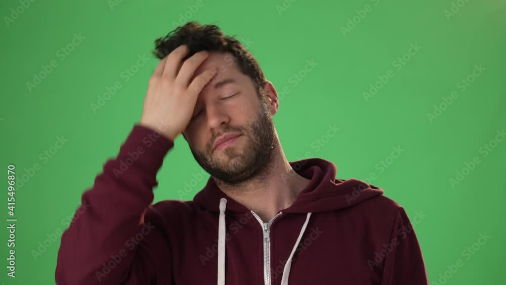 Close up head shot portrait man applicant on green screen chroma key ...