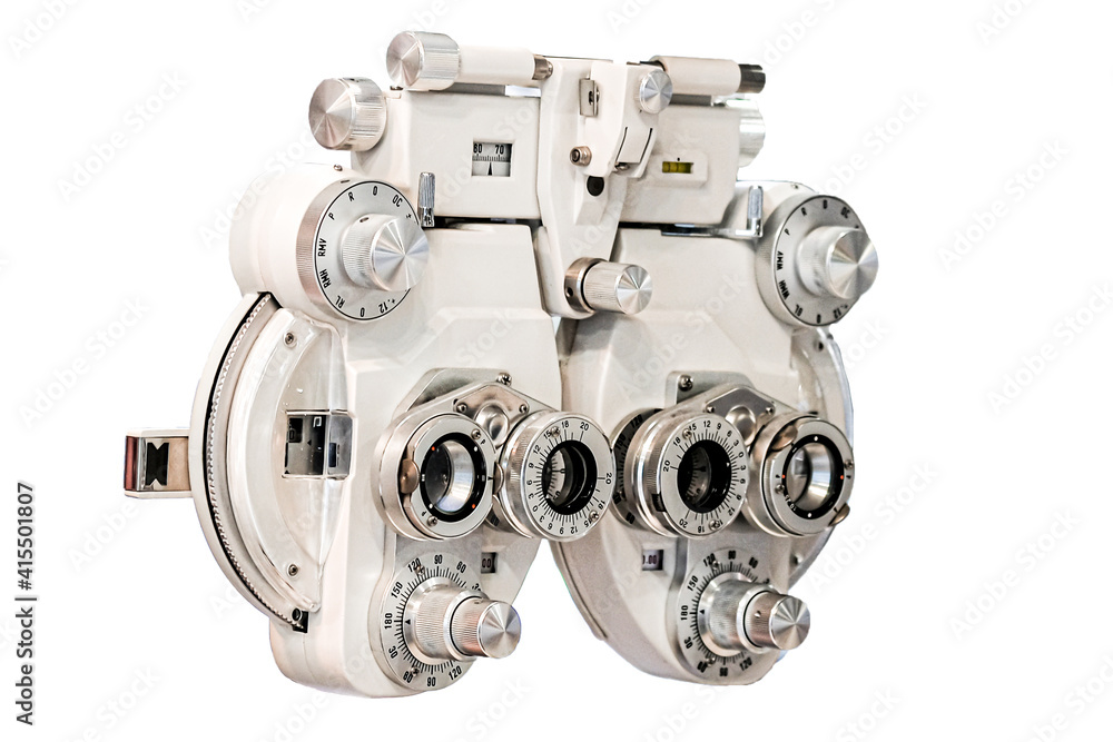 Ophthalmic testing device machine, Side view of vintage ophthalmic bio ...