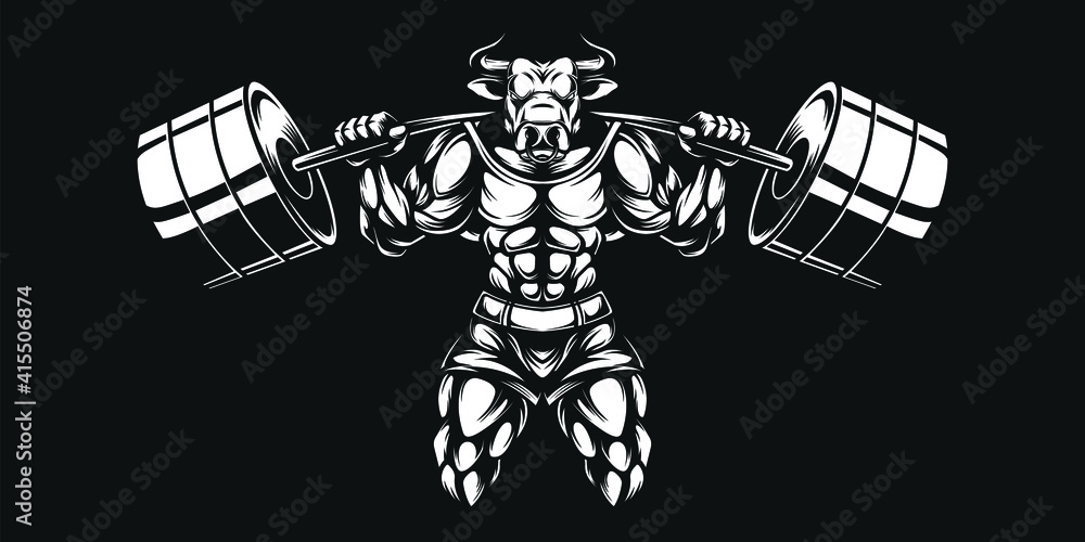 buffalo muscle illustration, sports brand logo, t-shirt design, vektor ...