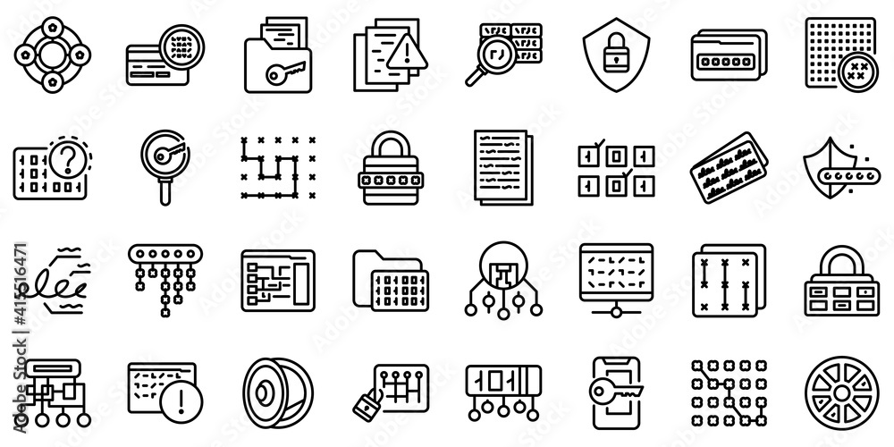 Cipher icons set. Outline set of cipher vector icons for web design ...