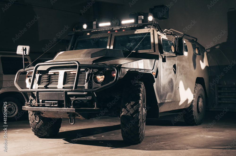 Image of a military jeep with a machine gun on the roof. Anti-terror ...