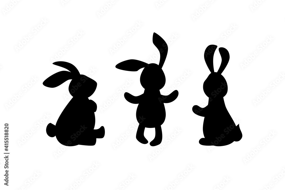 Three bunnies, rabbits silhouette on white background. Vector ...